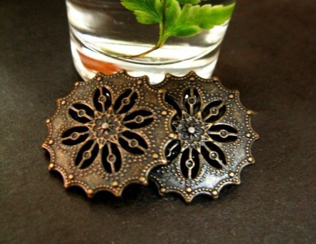 Metal Buttons - Flower Filigree Metal Buttons , Antique Brass Color ...