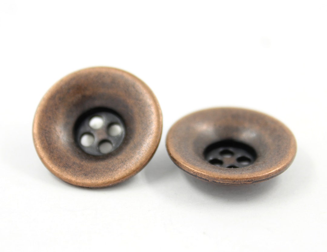Metal Buttons - Funnel Shaped Metal Buttons , Antique Copper Color , 4 ...