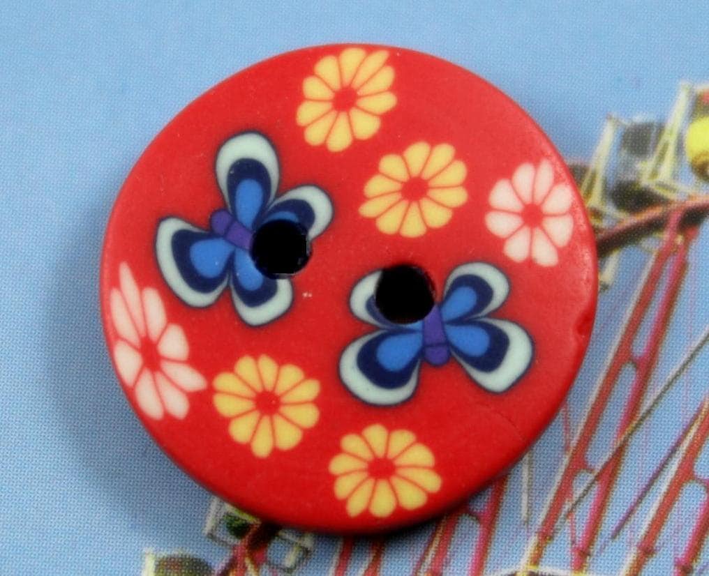 Red Plastic Buttons with Floret and butterflies Pattern 0.71 | Etsy