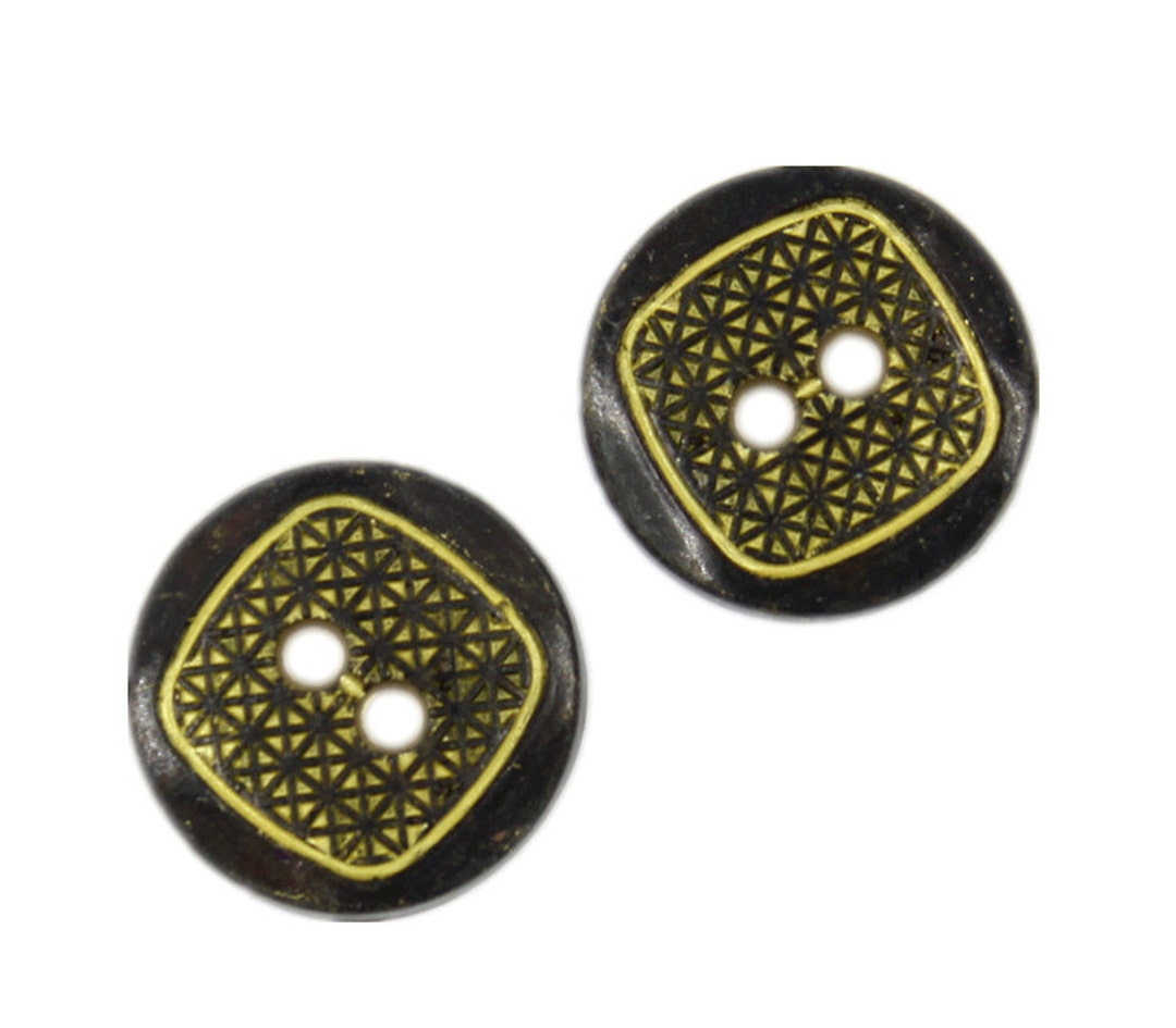 Metal Buttons - Mesh Pattern Metal Buttons , Gunmetal Yellow Color , 2 ...