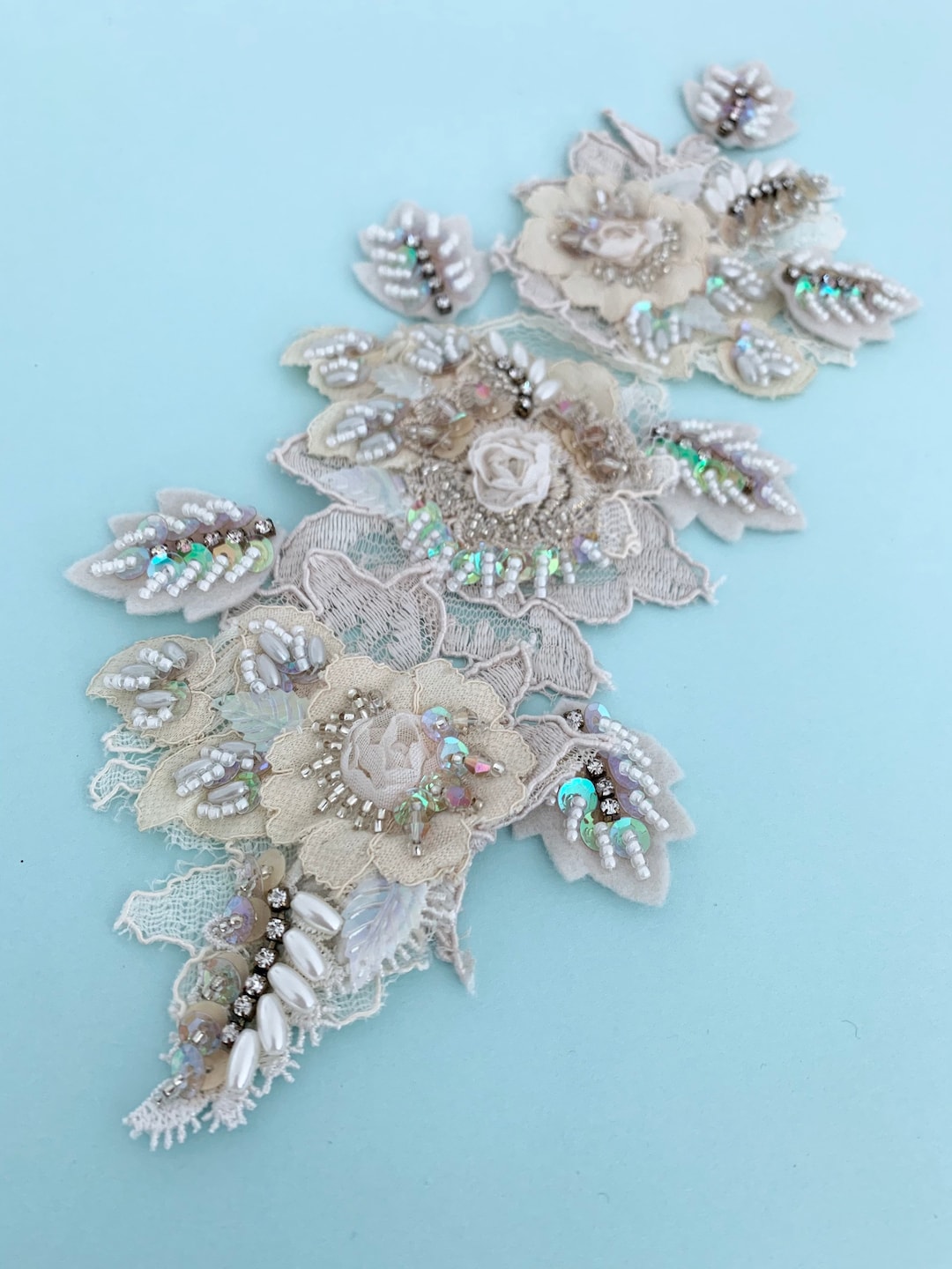 Hand Beaded Lace Appliqués - Ivory Floral Embellishments - Etsy
