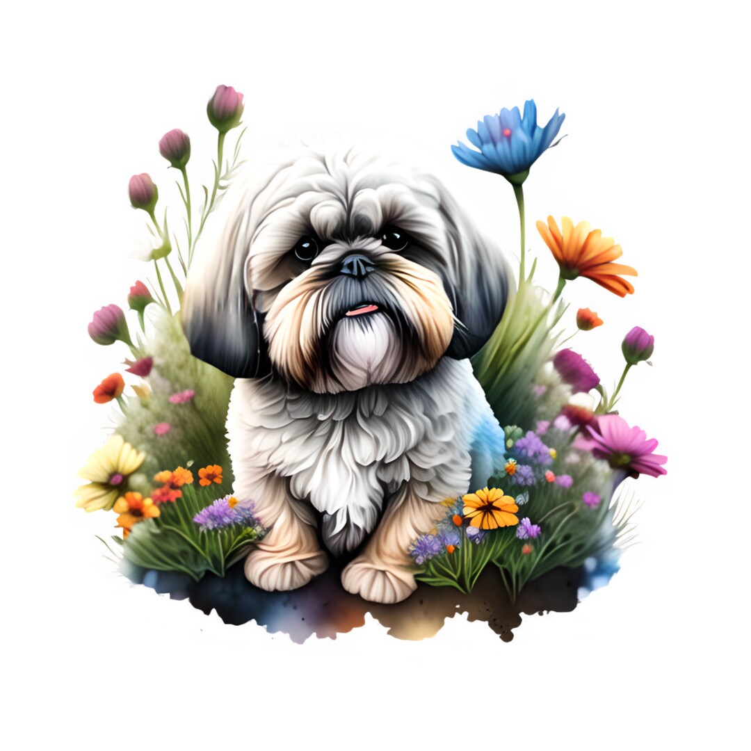 Lhasa Apso in Flower Bed High-res PNG Transparent Background - Etsy