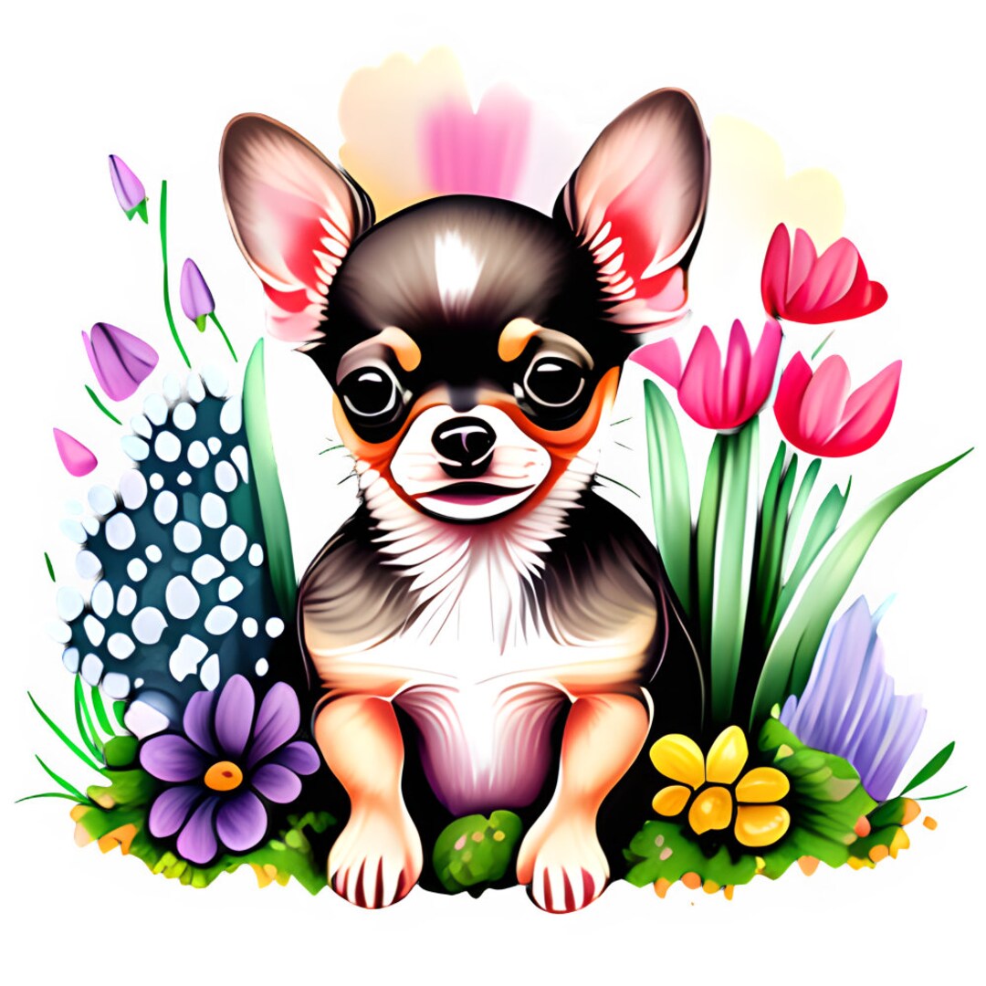 Chihuahua in Flower Bed High-res PNG Transparent Background - Etsy