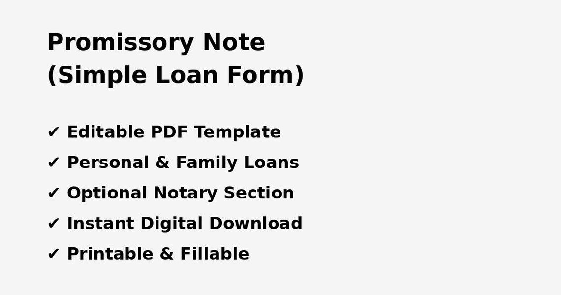 Promissory Note Template | Simple Loan Agreement | Editable PDF ...