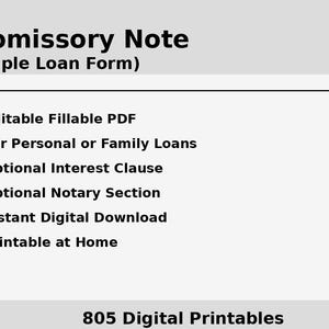 Promissory Note Template | Simple Loan Agreement | Editable PDF | Personal Loan Contract ...