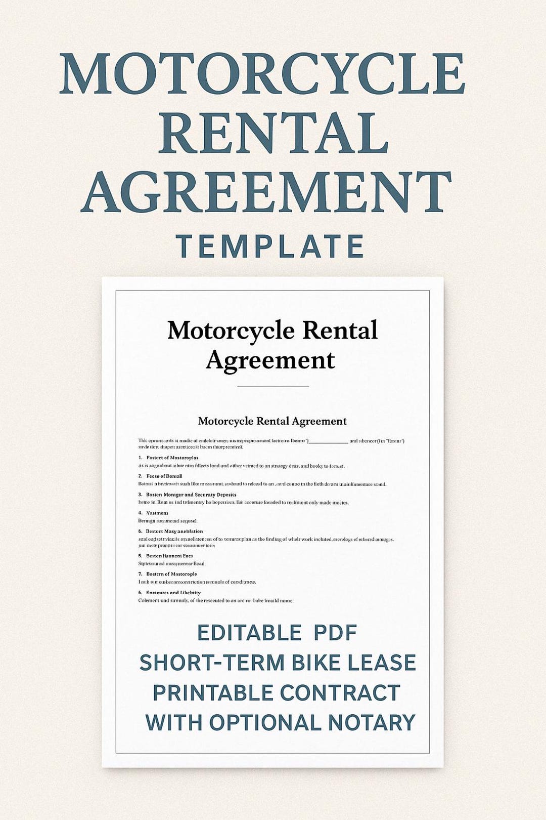Motorcycle Rental Agreement Template | Editable PDF | Short-term Bike ...