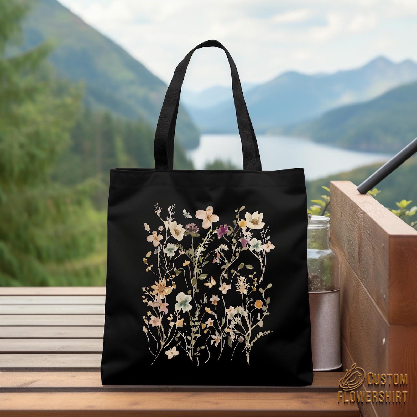 Vintage Pressed Wildflower Tote Bag, Wildflower Tote Bag, Floral Tote ...