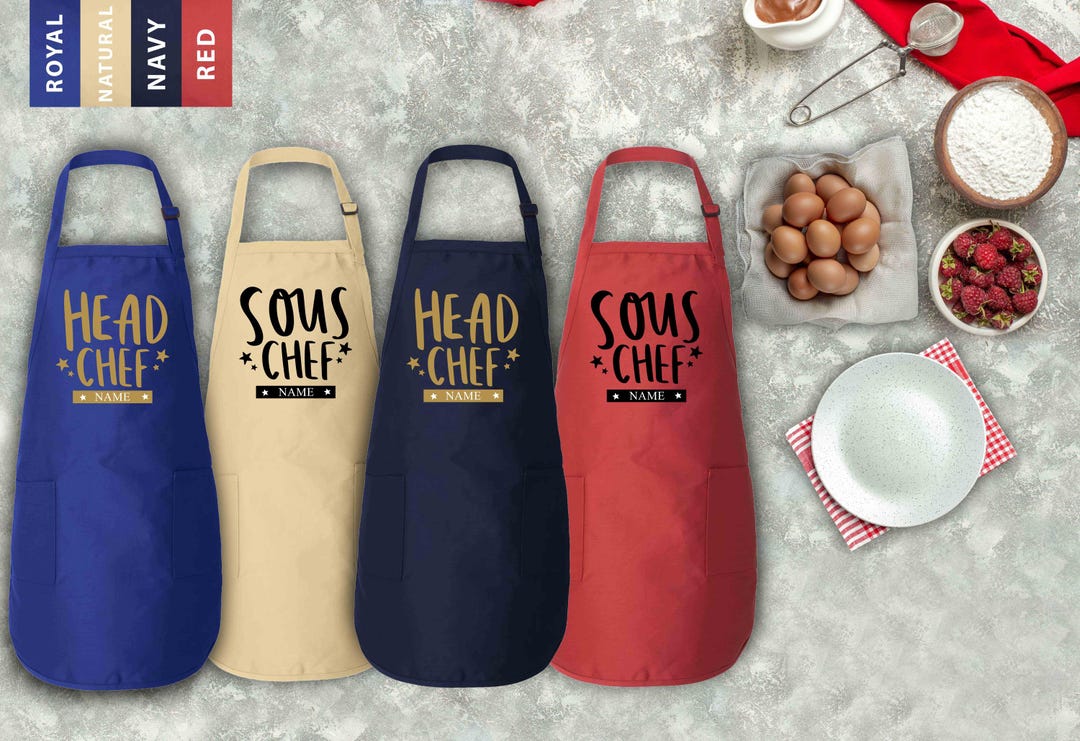 Head Chef Sous Chef Apron, Couple Matching Gift, Custom Cooking Apron ...