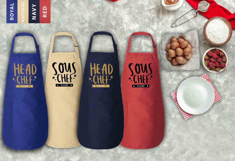 Head Chef Sous Chef Apron, Couple Matching Gift, Custom Cooking Apron ...