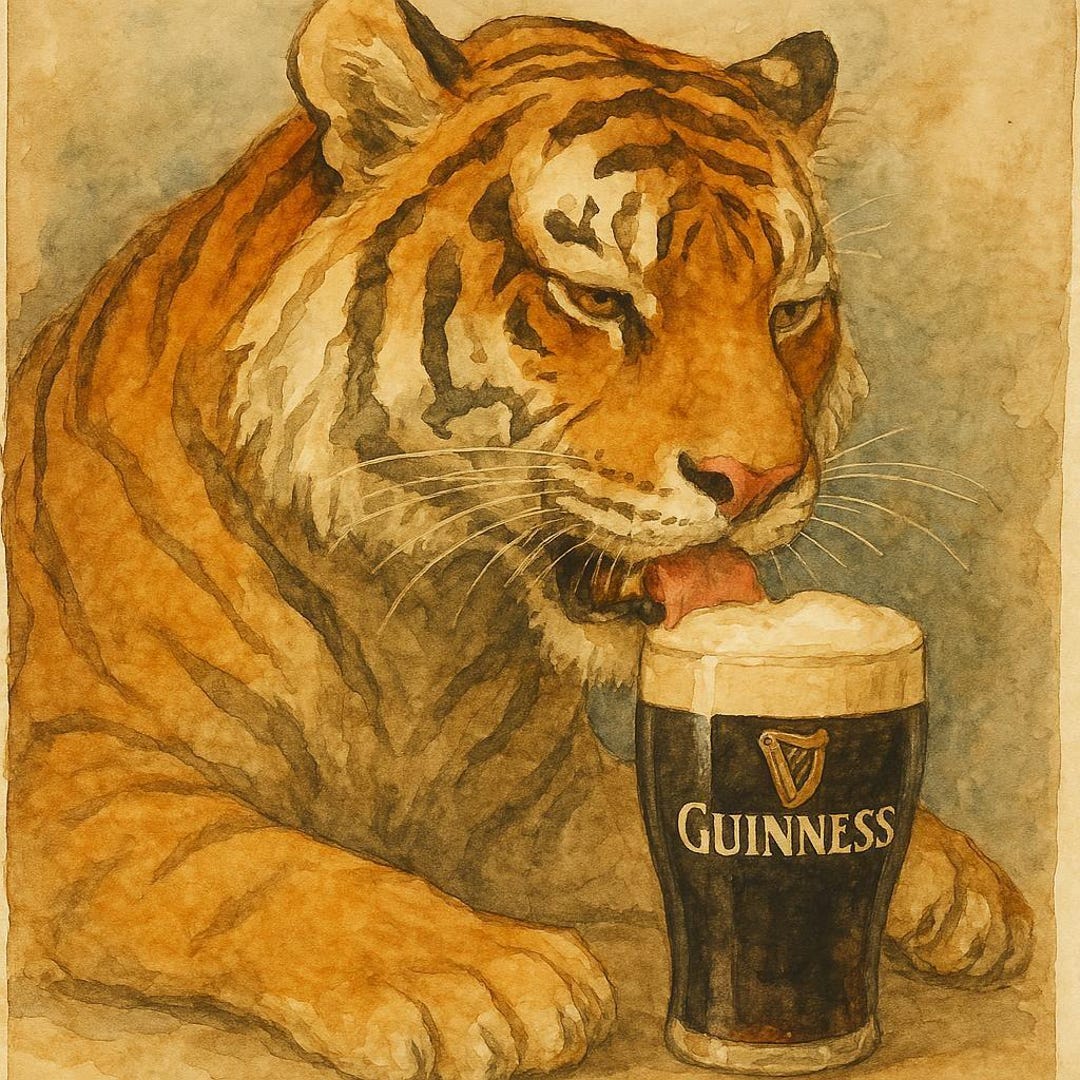 Tiger Drinking A Guinness | Guinness Poster | Funny Vintage Guinness Ad ...