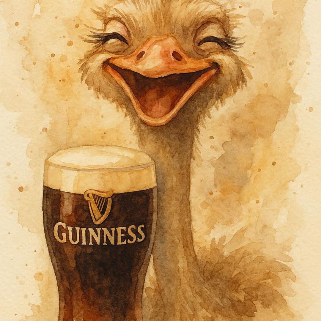 Happy Ostrich Drinks Guinness | Guinness Poster | Funny Vintage ...
