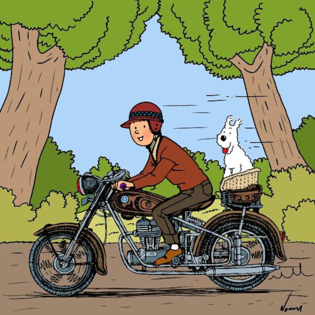 Tintin and Milou on A Motorcycle Poster | Vintage Nostalgia Ad Poster ...