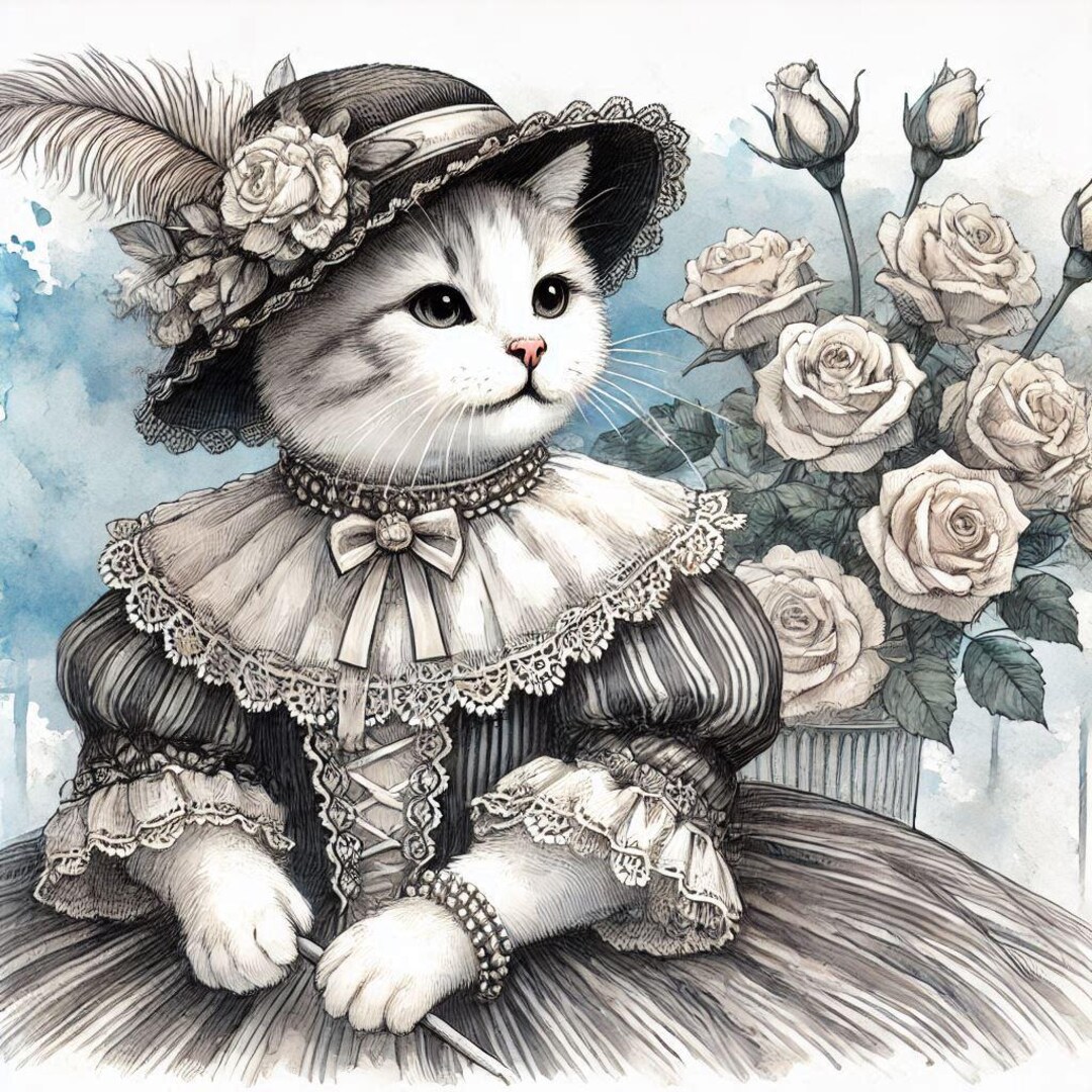 Fancy Cat Lady in the 1800s | Funny Poster in Watercolor Style | Museum ...