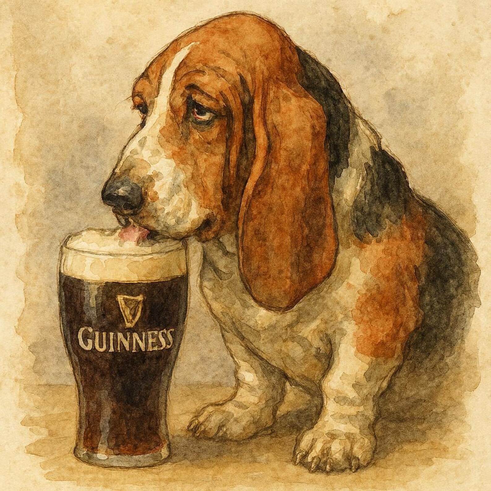 Basset Hound Drinking Guinness | Guinness Dog Poster | Funny Guinness ...