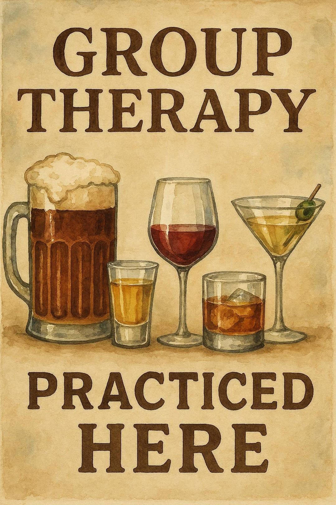Funny Group Therapy Bar Poster | Funny Bar Poster | Man Cave Wall Art ...