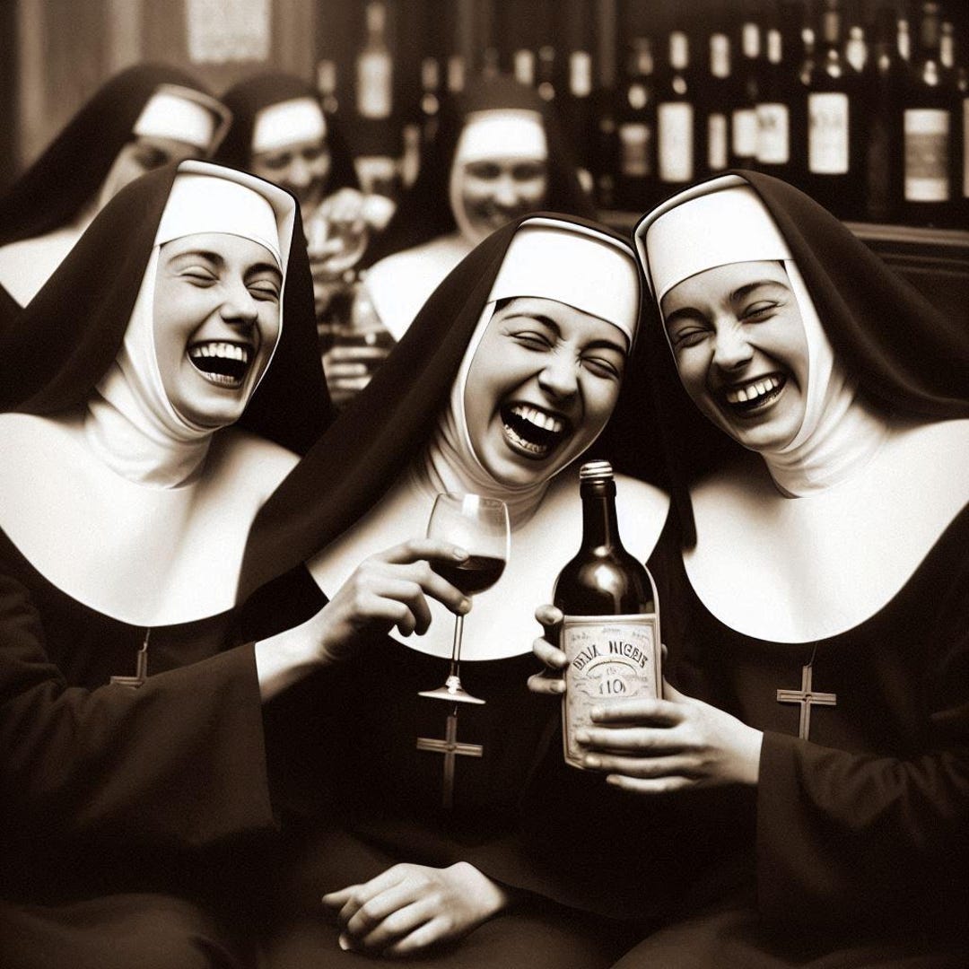Laughing Nuns Having Fun in A Bar | Funny Poster | Funny Wall Art ...