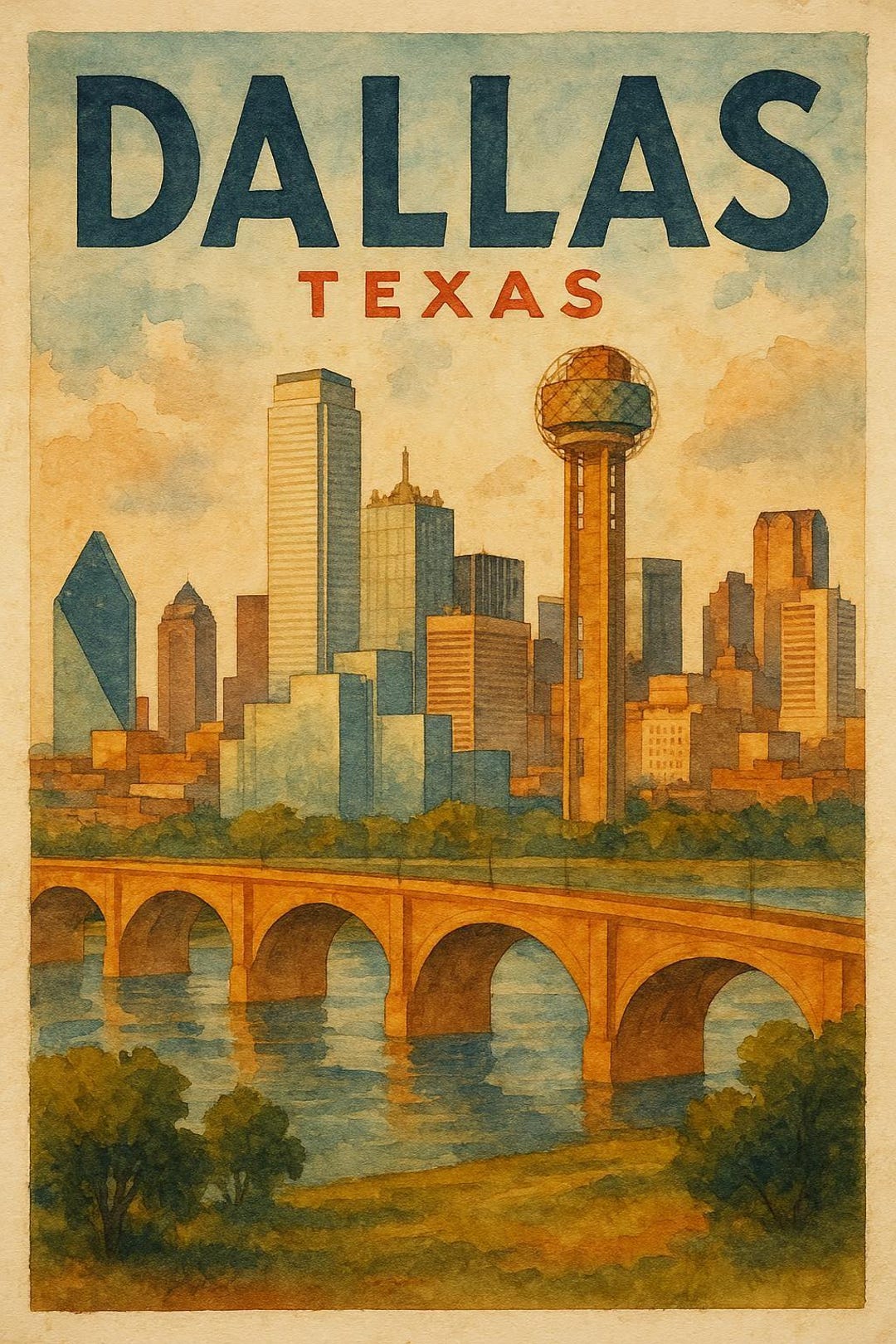 Dallas Texas Poster | Vintage Travel Poster | Retro Wall Art | Classic ...