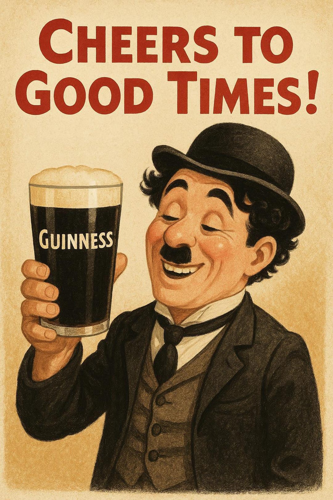 Charlie Chaplin Enjoys A Guinness | Guinness Poster | Funny Vintage ...