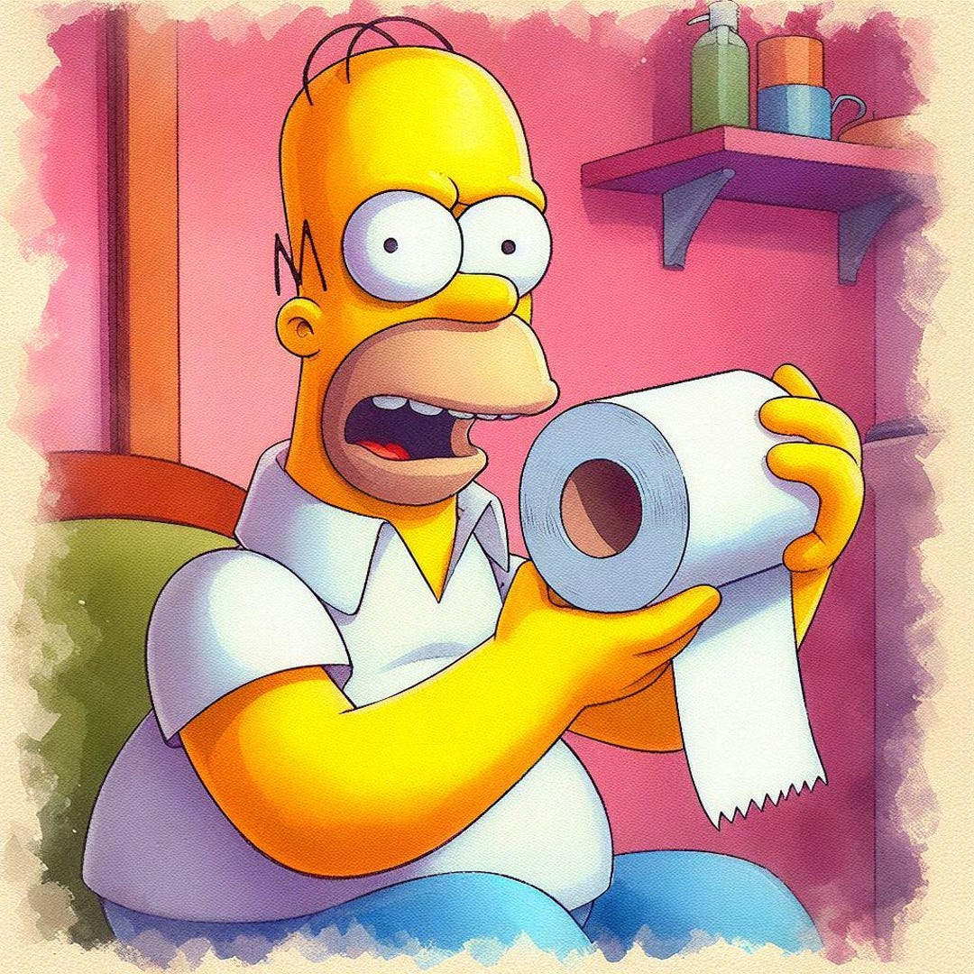 Homer Simpson With A Toilet Paper Roll - Funny Bathroom Poster | Funny ...