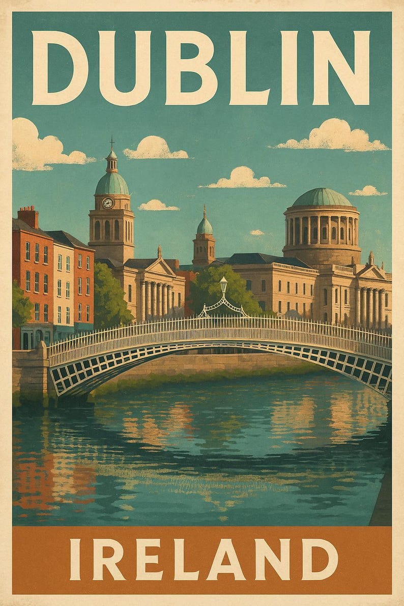 Dublin Ireland Travel Poster | Vintage Travel Poster | Retro Wall Art ...