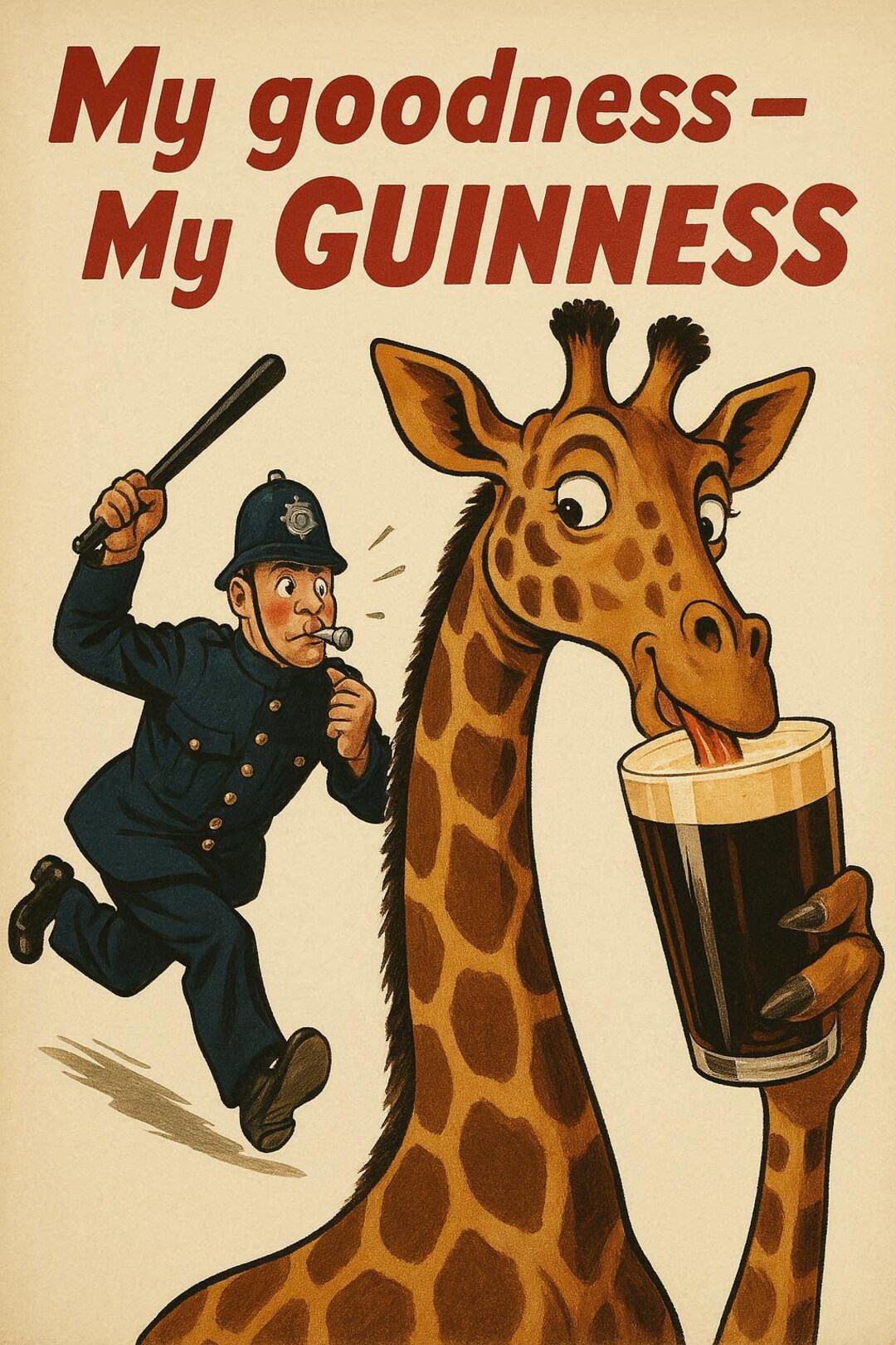 Giraffe Drinking Guinness | Guinness Poster | Funny Vintage Guinness Ad ...