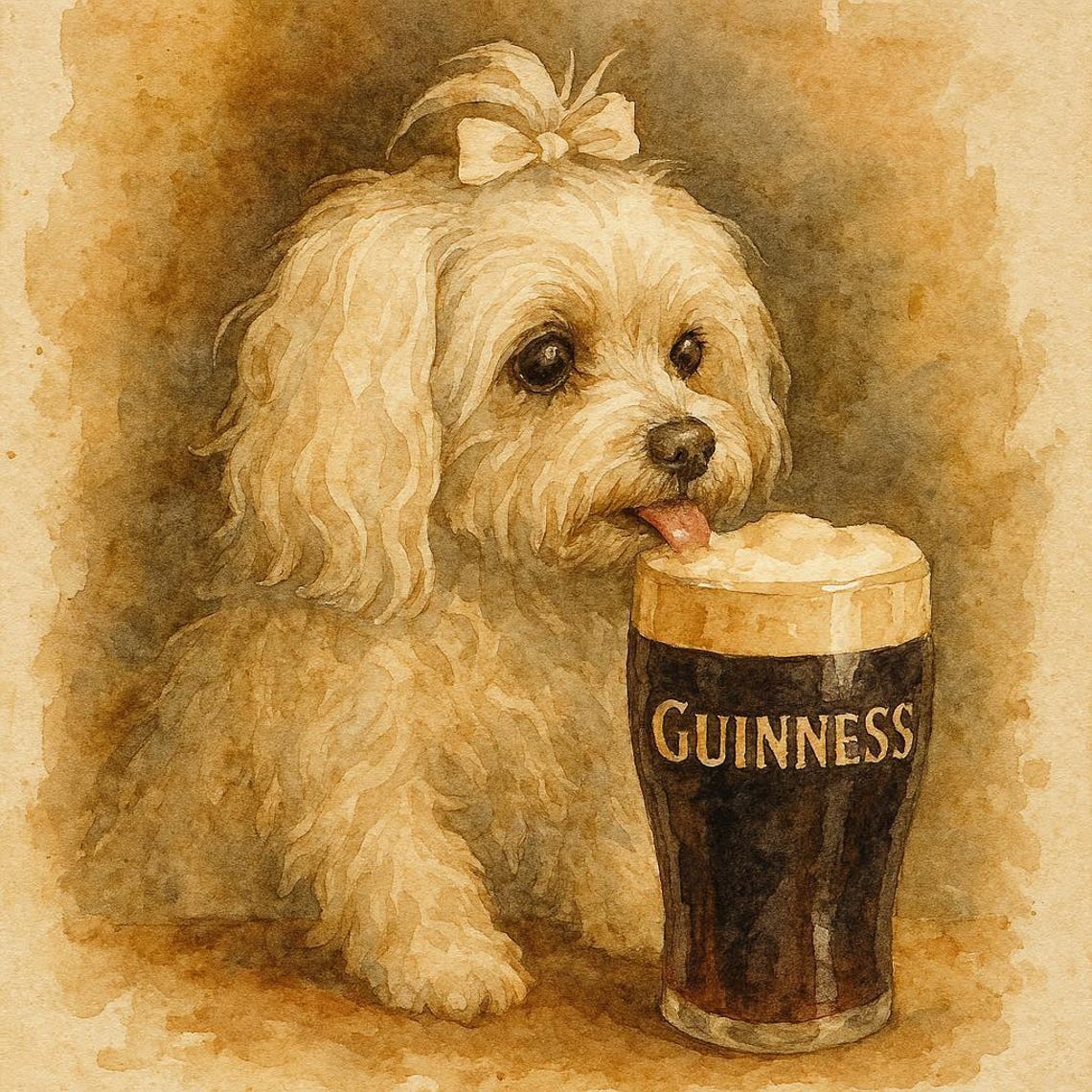 Maltese Dog Drinking Guinness | Guinness Dog Poster | Funny Guinness Ad ...