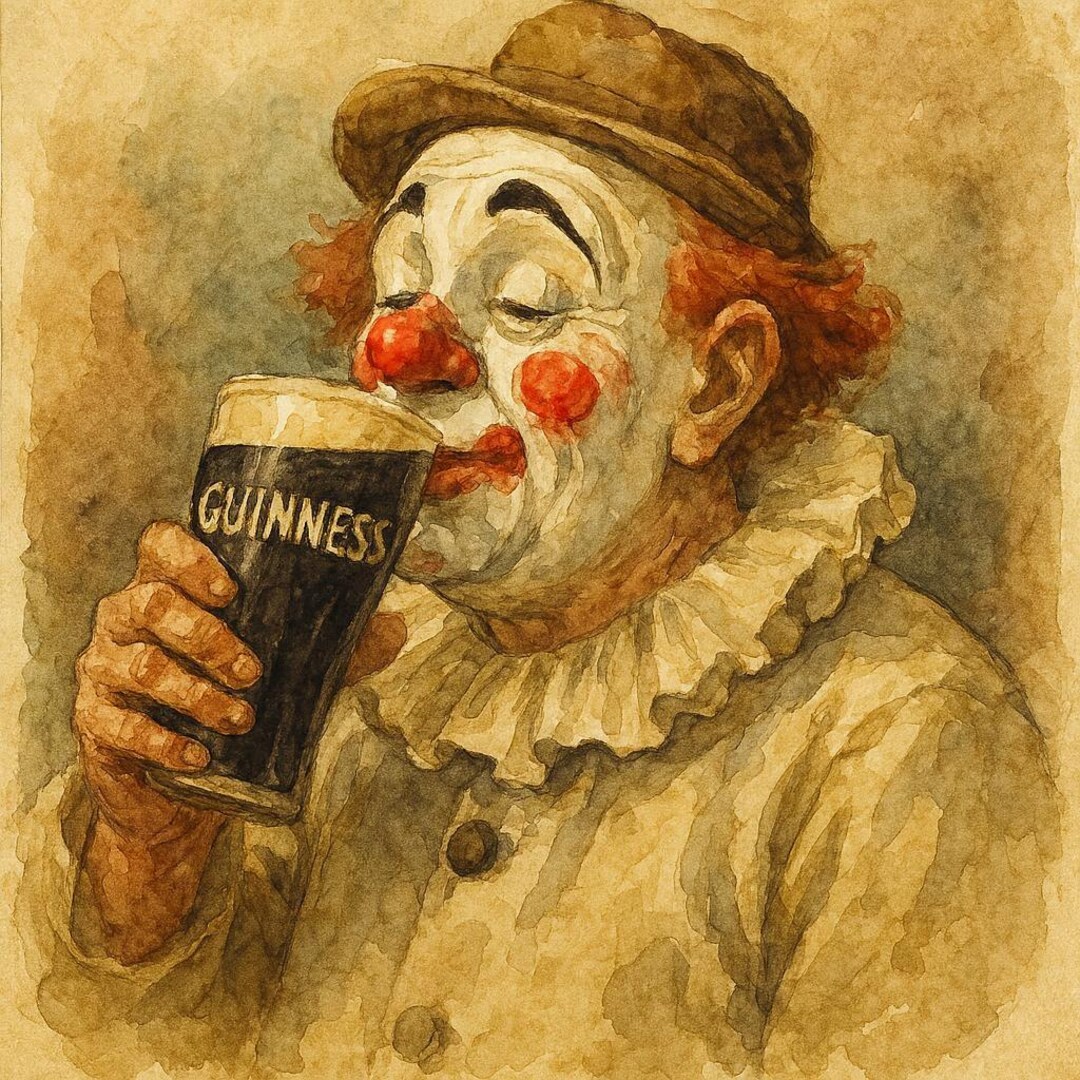 Vintage Clown Drinking Guinness | Guinness Bar Poster | Funny Guinness ...
