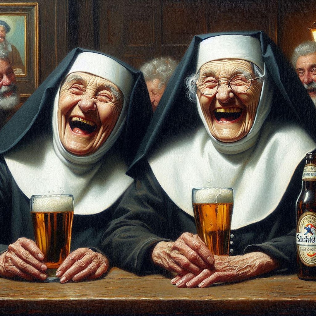 Laughing Nuns Drinking Beer | Funny Poster | Funny Wall Art | Perfect ...
