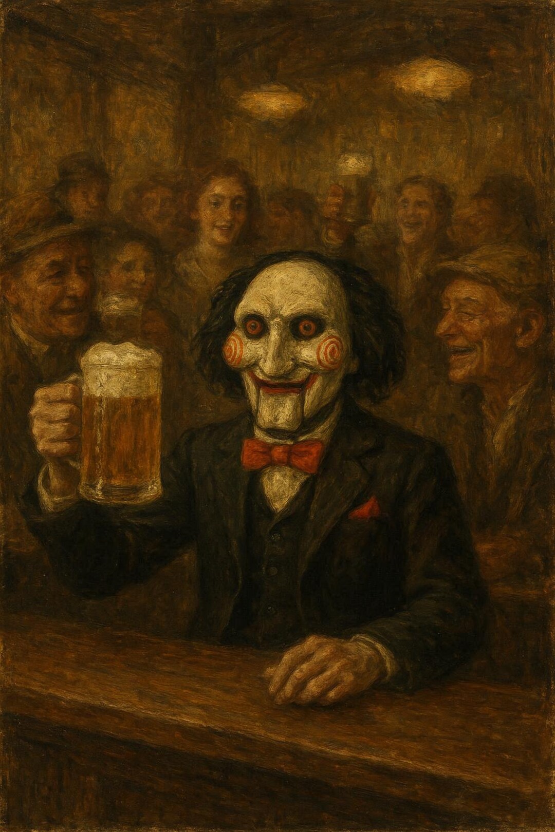 Saw Horror Doll Drinking Beer in A Bar | Funny Beer Poster | Vintage ...