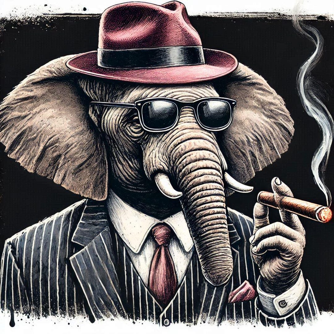 Vintage Gangster Elephant From the 1930s | Funny Poster in Watercolor ...