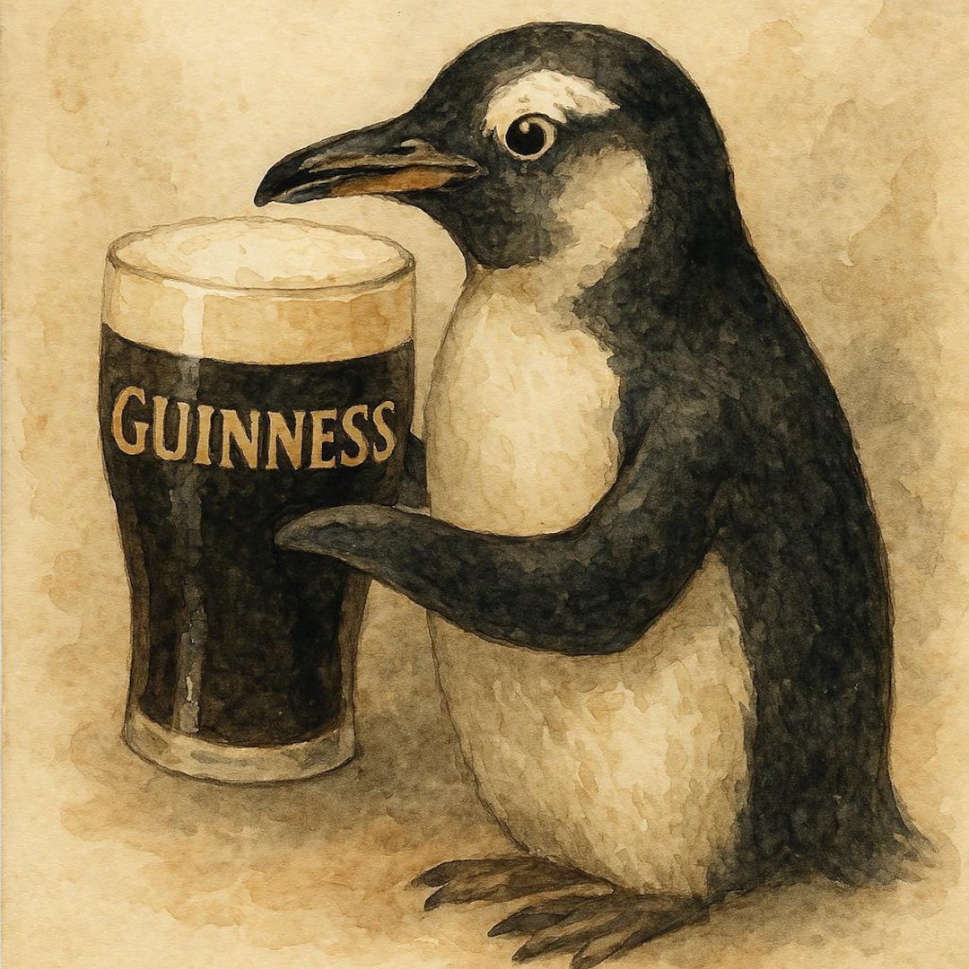 Penguin Drinking A Guinness | Guinness Poster | Funny Vintage Guinness ...