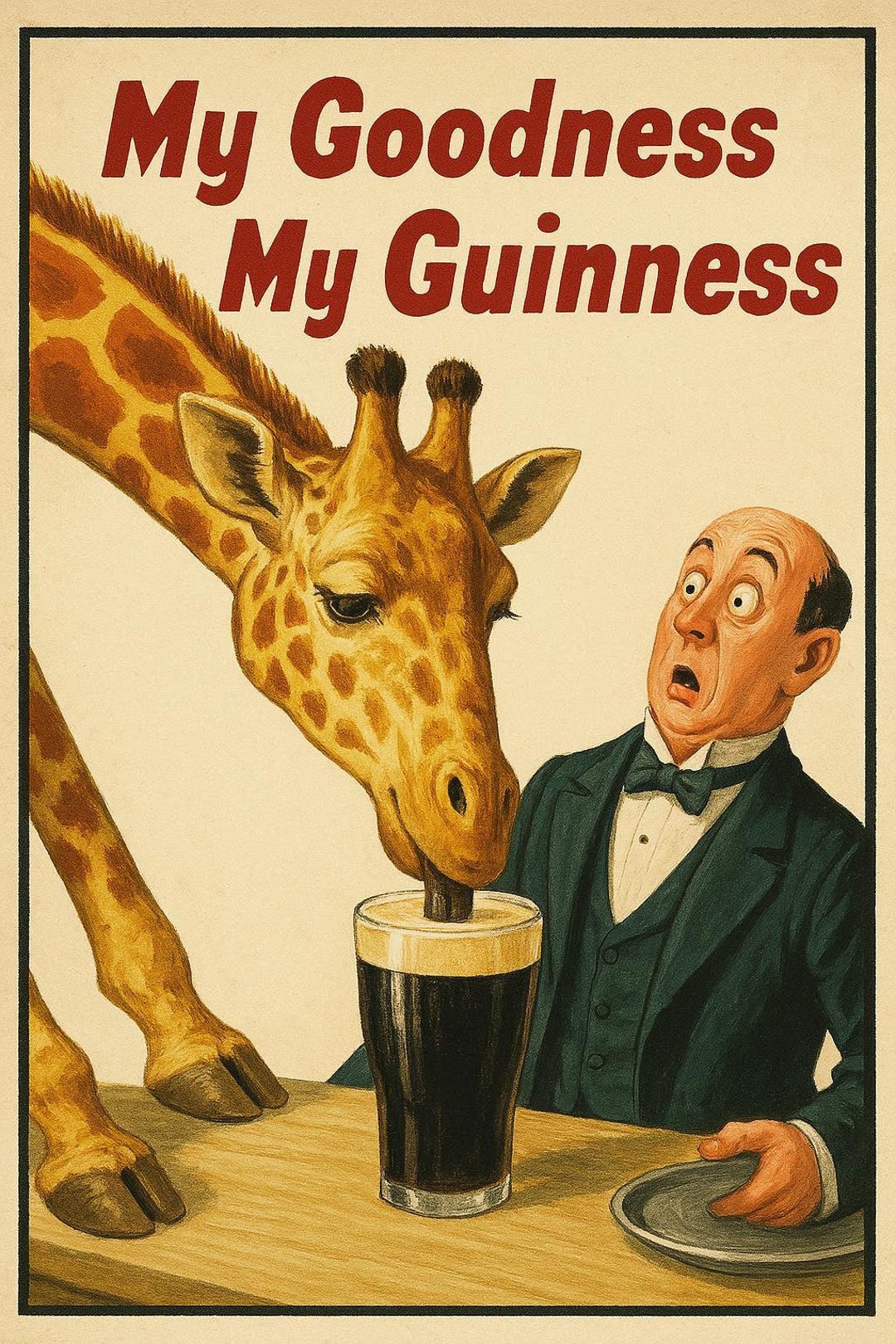 Giraffe Drinking Guinness | Guinness Poster | Funny Vintage Guinness Ad ...