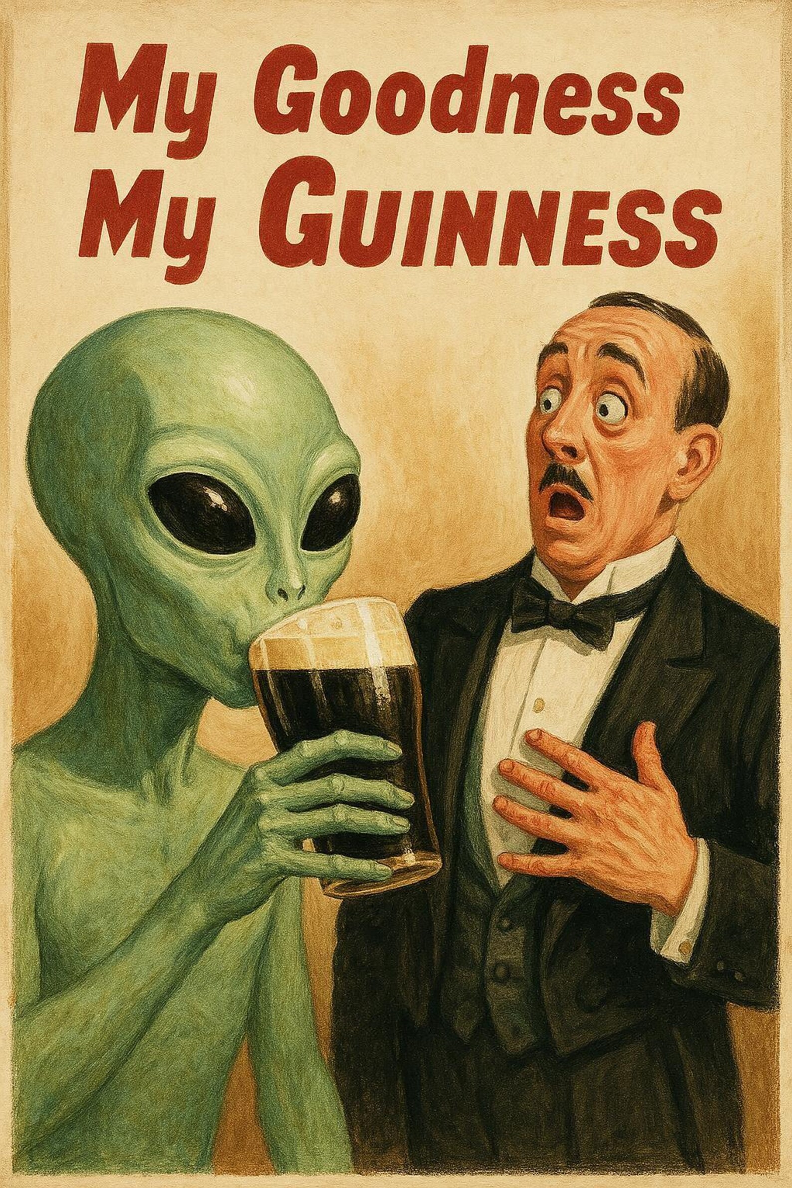 Alien Drinking Guinness | Guinness Poster | Funny Vintage Guinness Ad ...