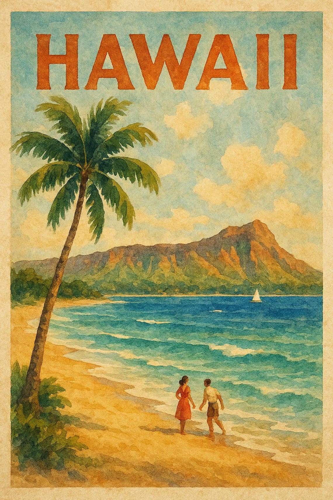 Vintage Hawaii Poster | Vintage Travel Poster | Retro Wall Art ...