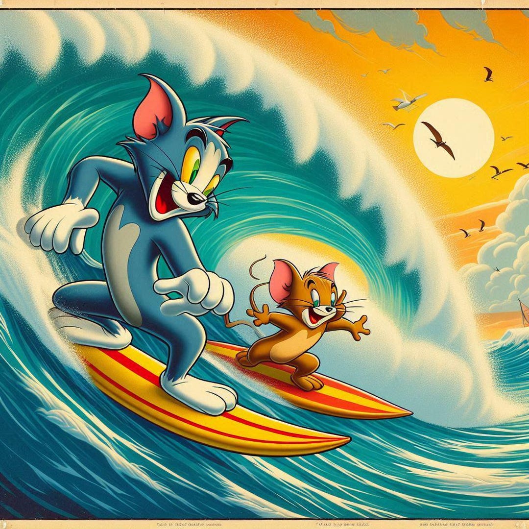 Tom and Jerry Epic Surfing Poster! | Funny Poster in Watercolor Style ...