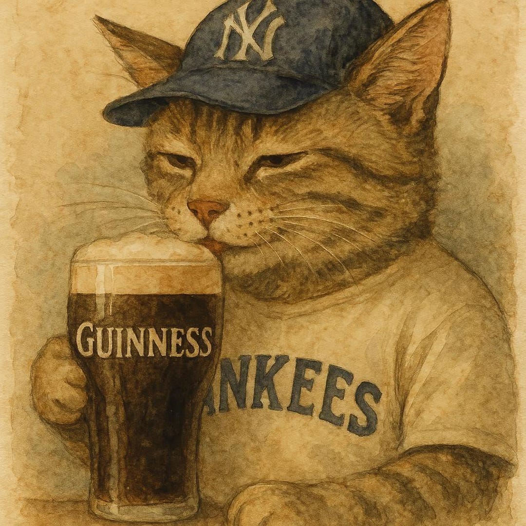 New York Yankees Fan Cat Drinking Guinness | Guinness Baseball Poster ...