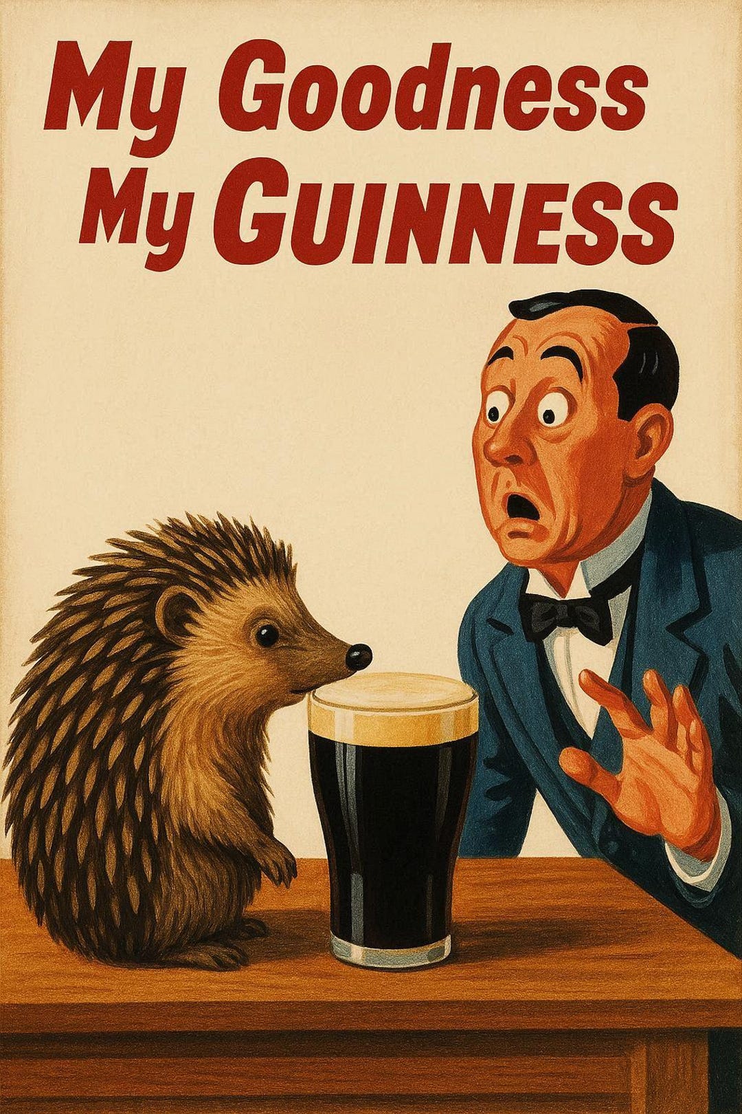 Hedgehog Drinking Guinness | Guinness Poster | Funny Vintage Guinness ...