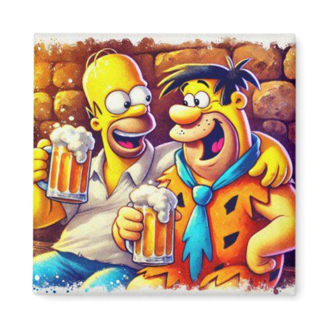 Magnet - Homer Simpson and Fred Flintstone Drinking Beer - Funny Fridge ...