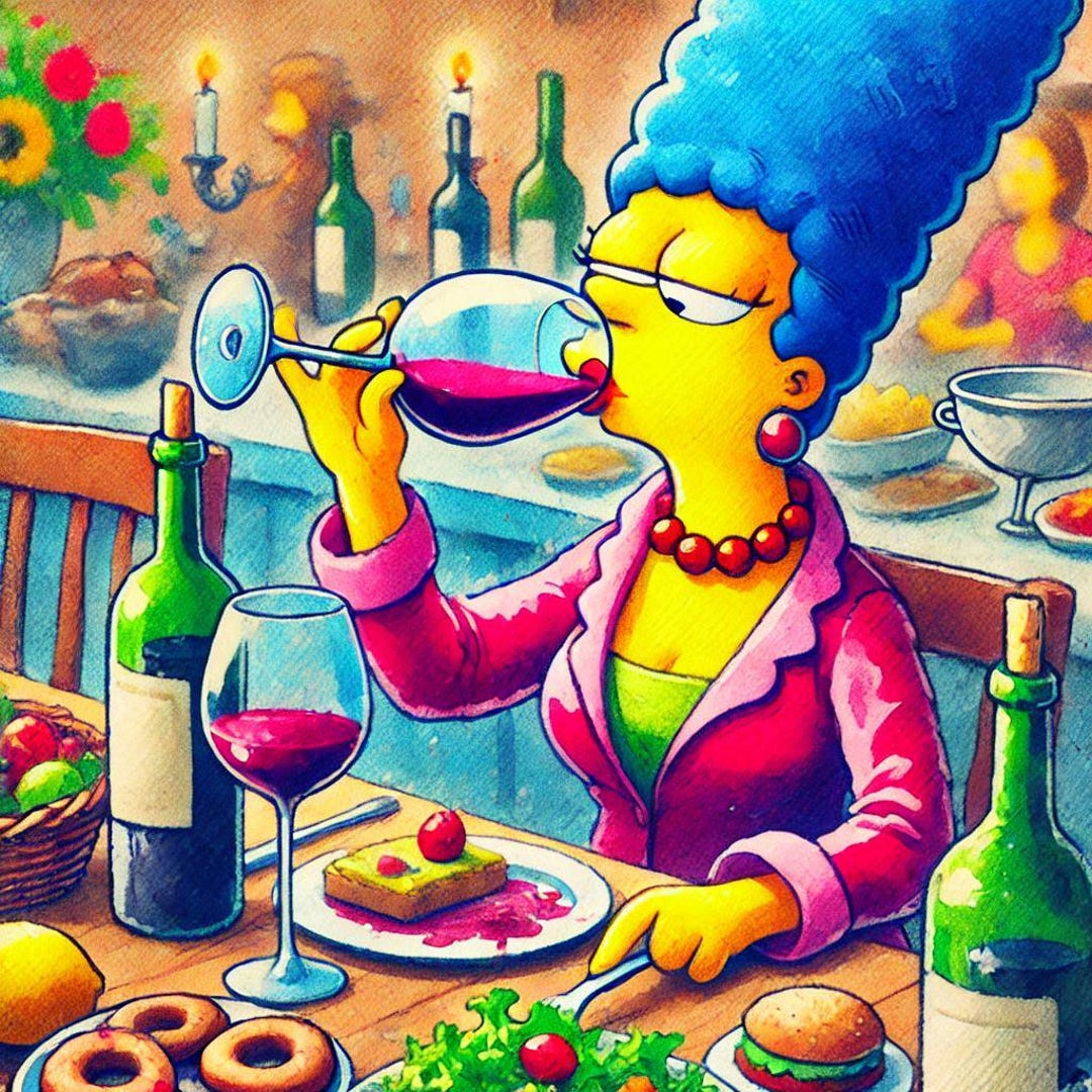Marge Simpson Drinking Red Wine | Funny Poster in Watercolor Style ...