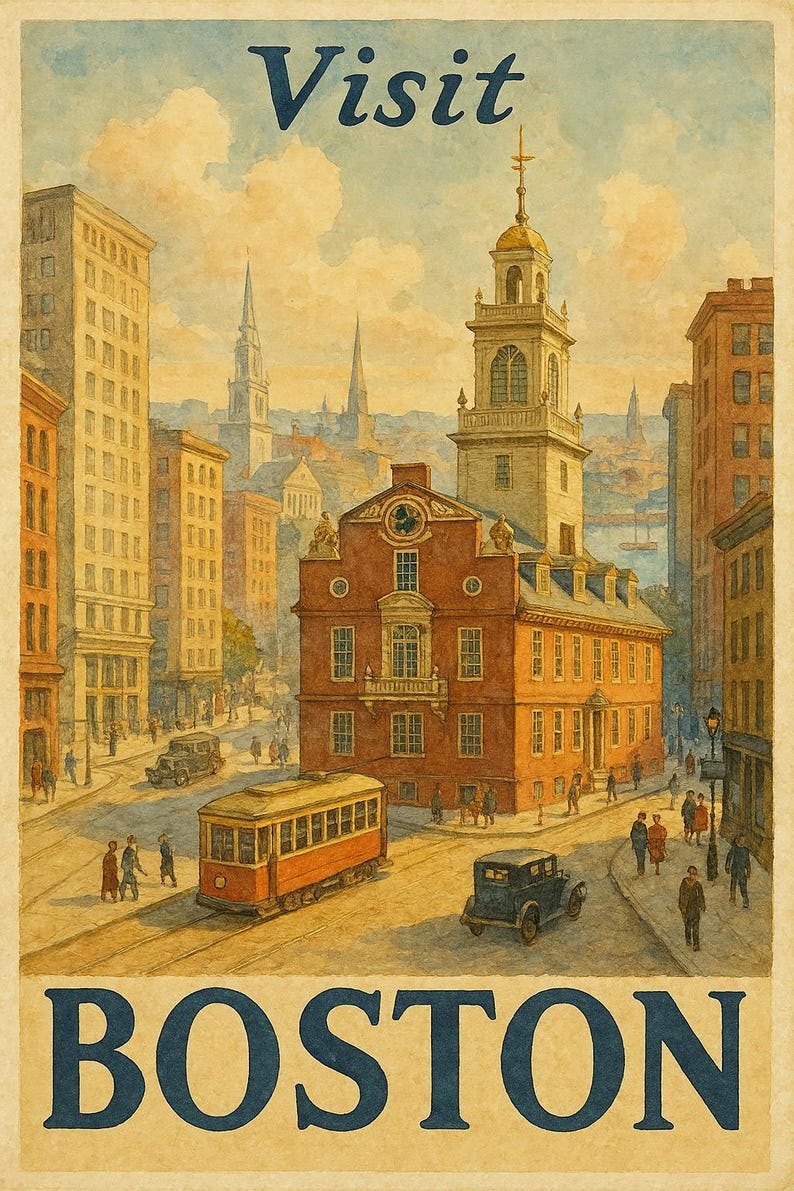Vintage Boston Poster | Vintage Travel Poster | Retro Wall Art ...