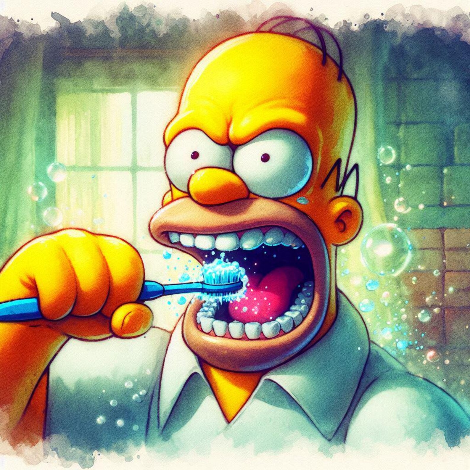 Angry Homer Simpson With A Toothbrush | Funny Poster in Watercolor ...