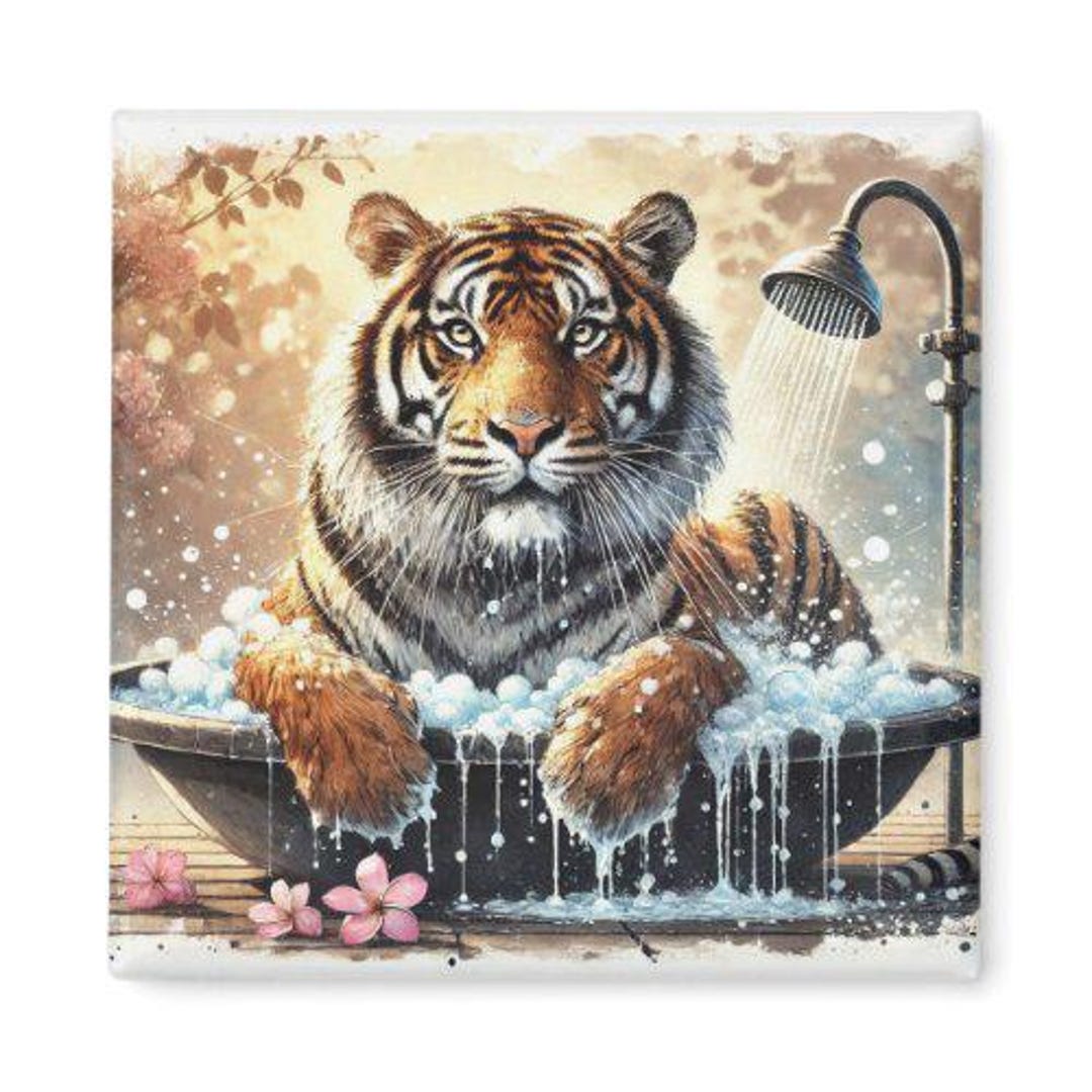 Magnet - Tiger Enjoys A Bath Magnet - Fridge Magnet - Etsy