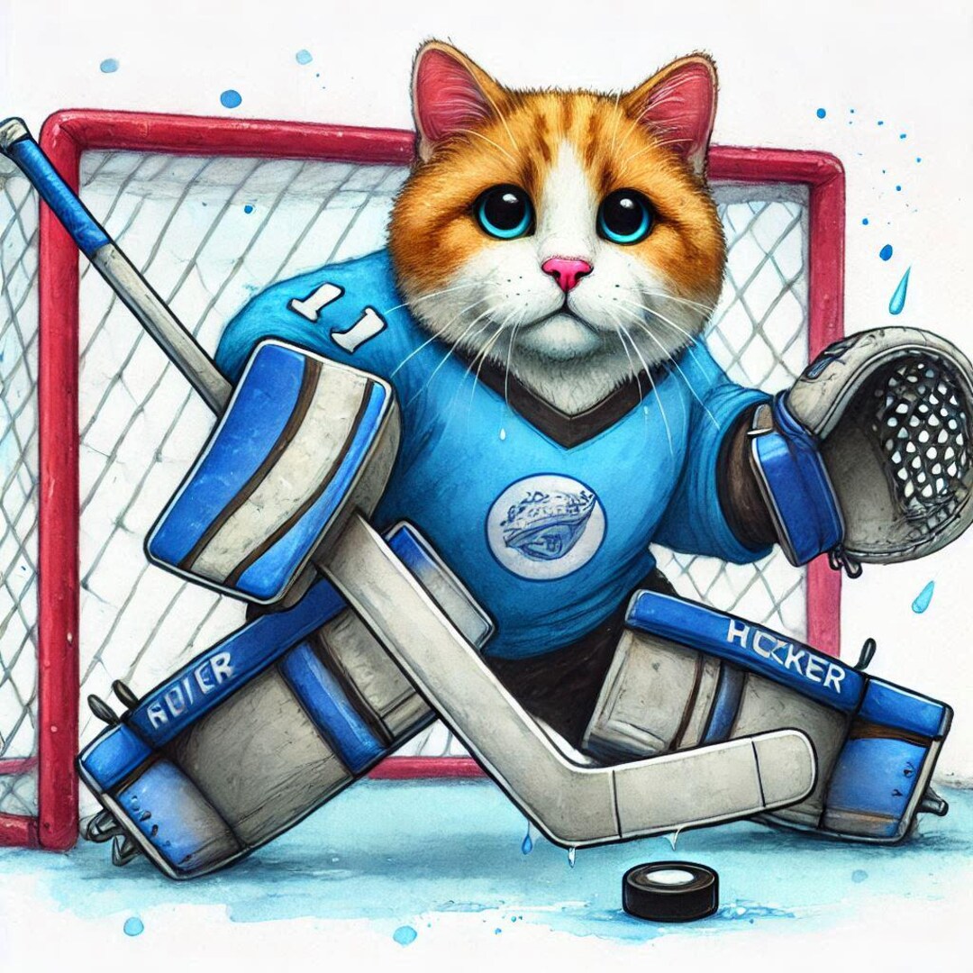 Cat Hockey Goalkeeper Poster | Funny Poster in Watercolor Style ...
