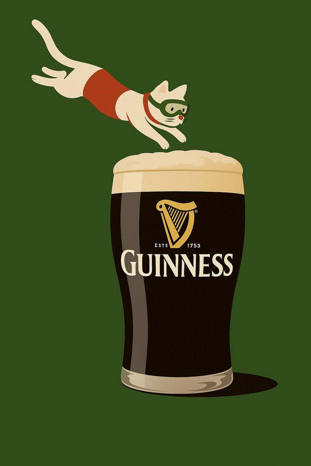 White Cat Diving Into Guinness | Guinness Poster | Funny Vintage ...