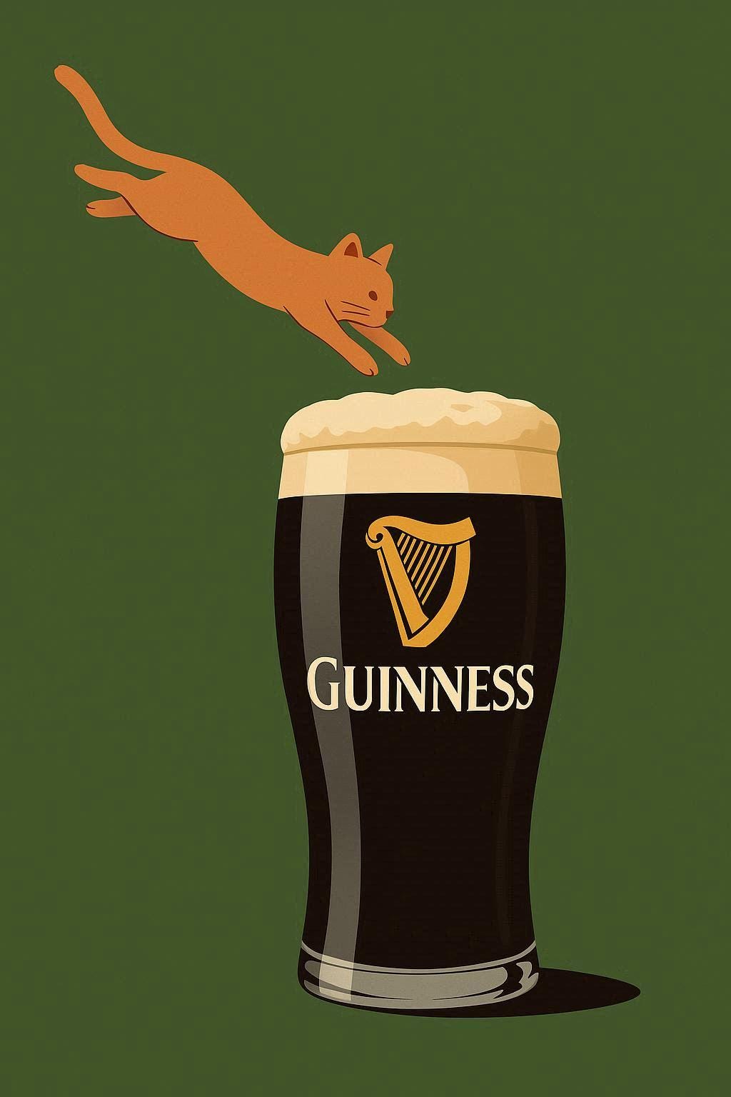 Ginger Cat Diving Into Guinness | Guinness Poster | Funny Vintage ...