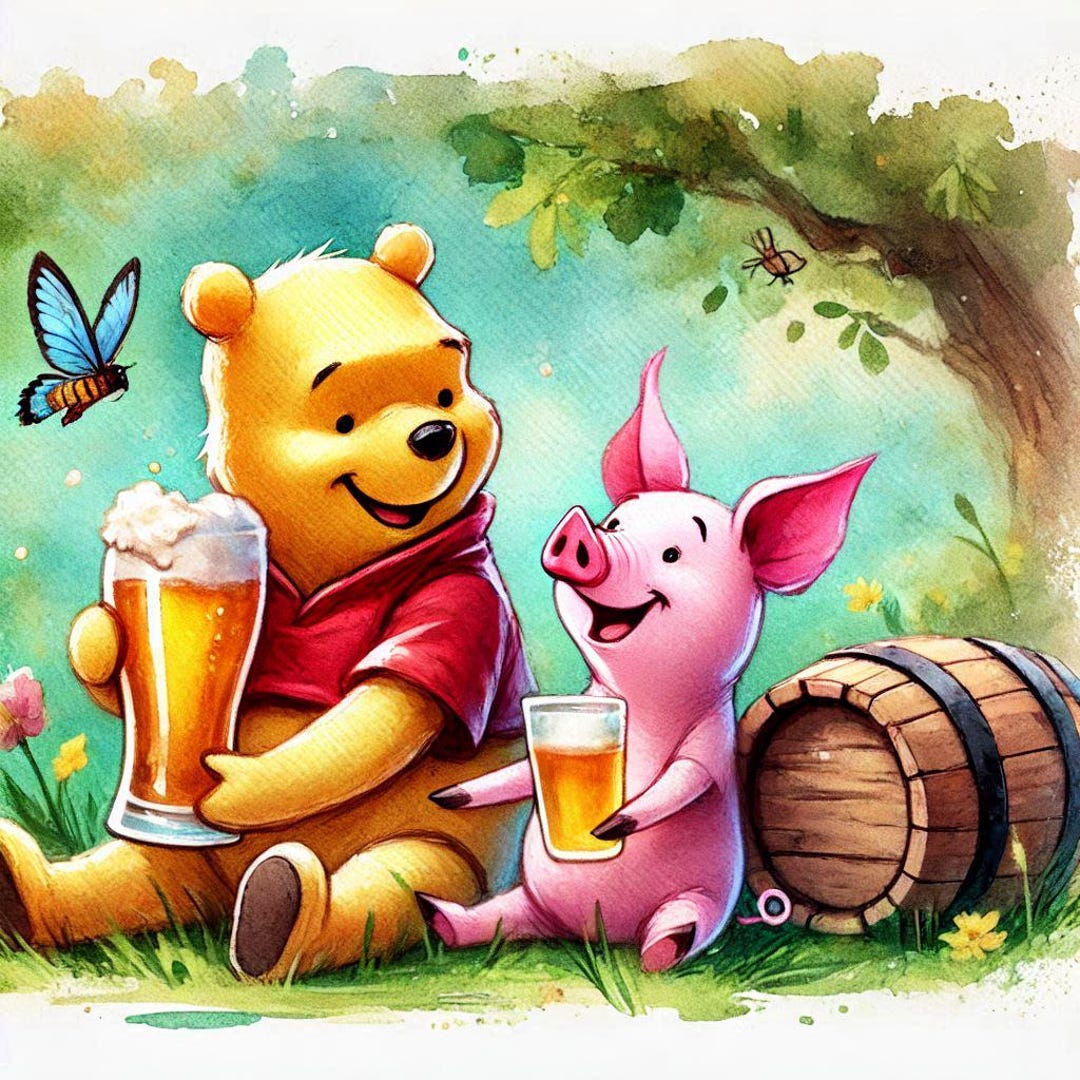 Winnie the Pooh and Piglet Drinking Beer - Bar Poster | Funny Poster in ...