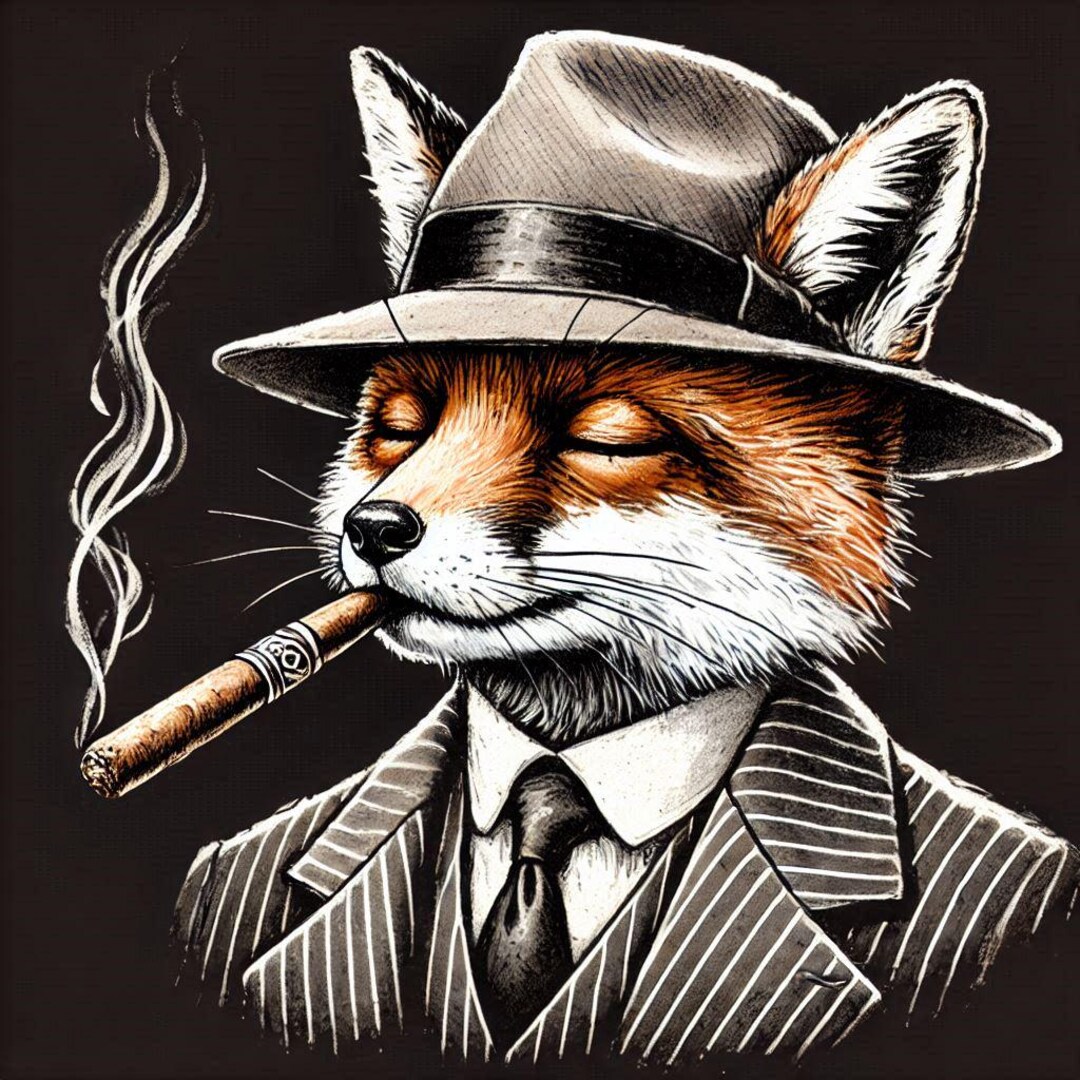 Fancy Looking Vintage Fox Smoking A Cigar | Funny Poster in Watercolor ...