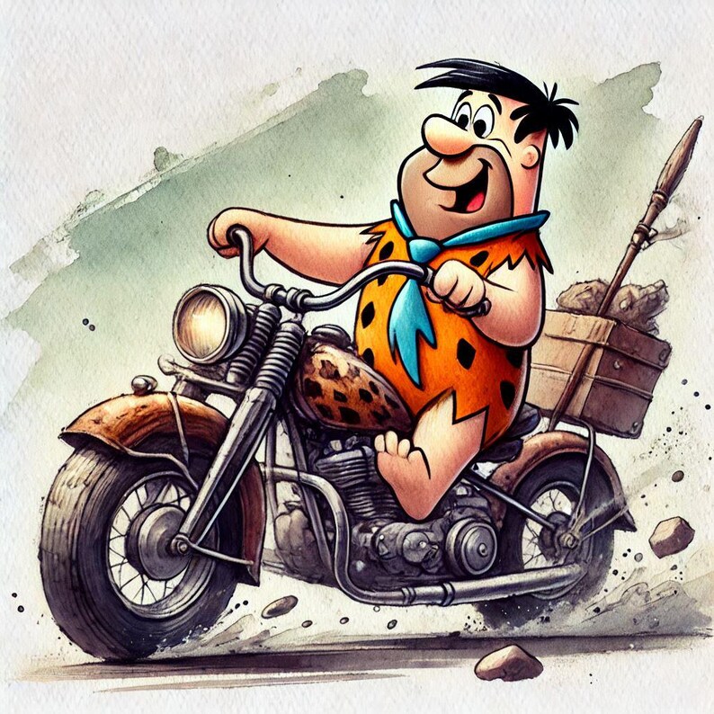 Fred Flintstone Takes A Ride With His Vintage Motorcycle | Funny Poster ...
