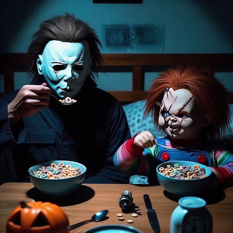 Michael Myers and Chucky Eating Cereal Funny Horror Movie Poster ...