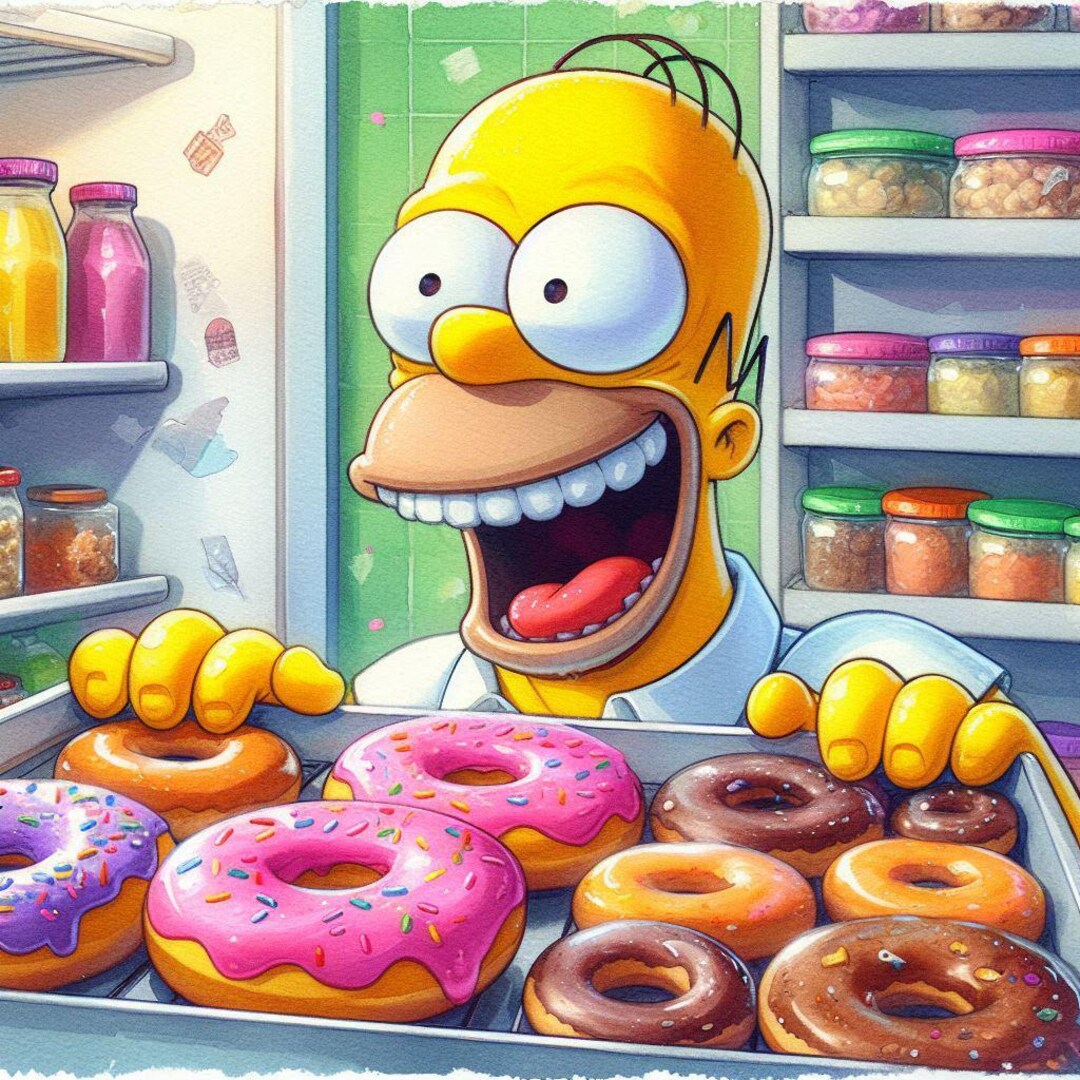 Excited Homer Simpson Finds Donuts in the Fridge | Funny Poster in ...